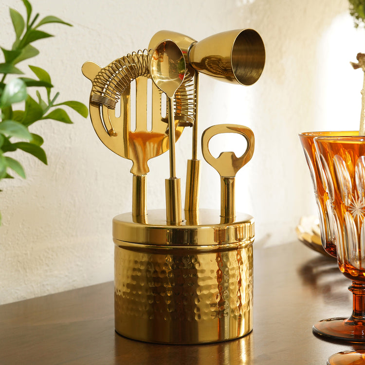 Shop Gold Hammered Metal Bar Tool Set with Base - at Best Price Online ...