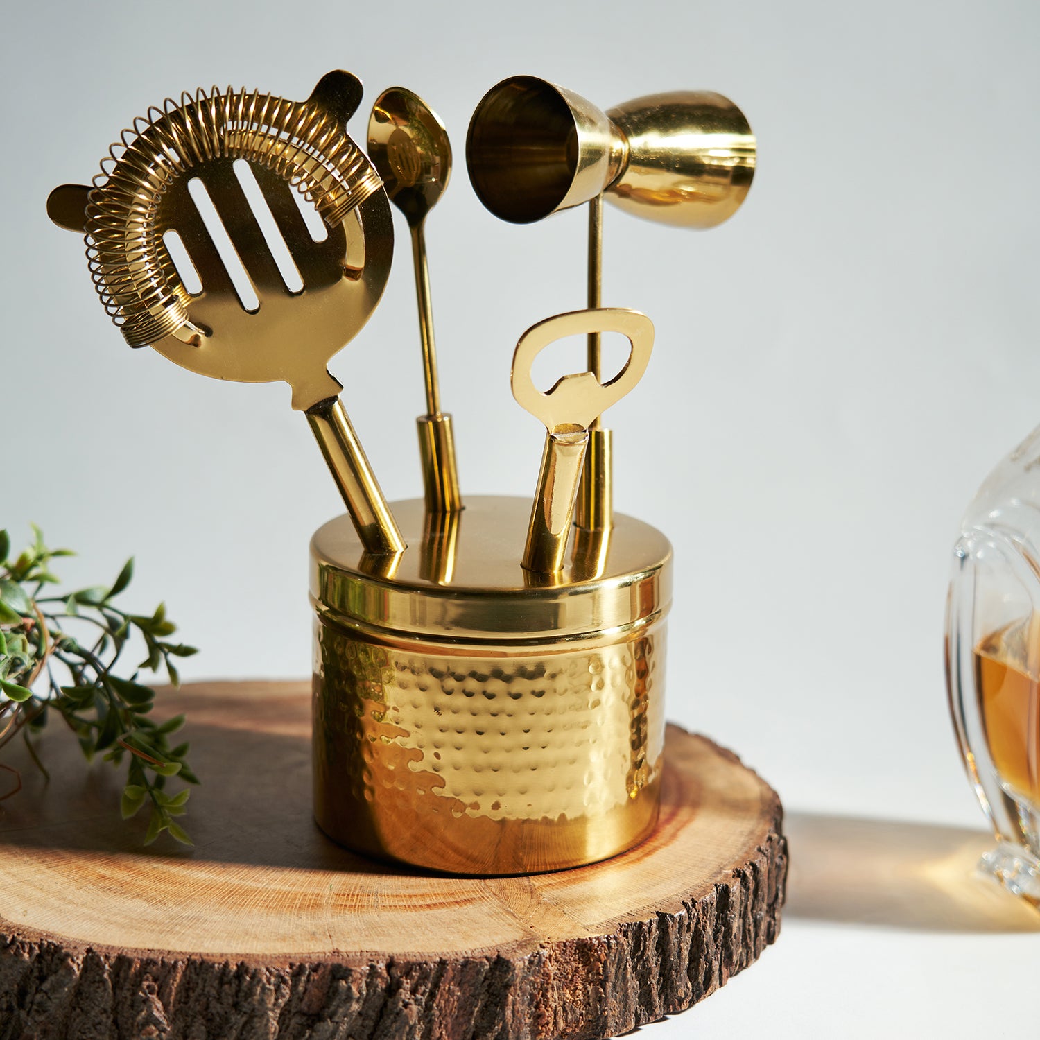 Shop Gold Hammered Metal Bar Tool Set with Base - at Best Price Online ...