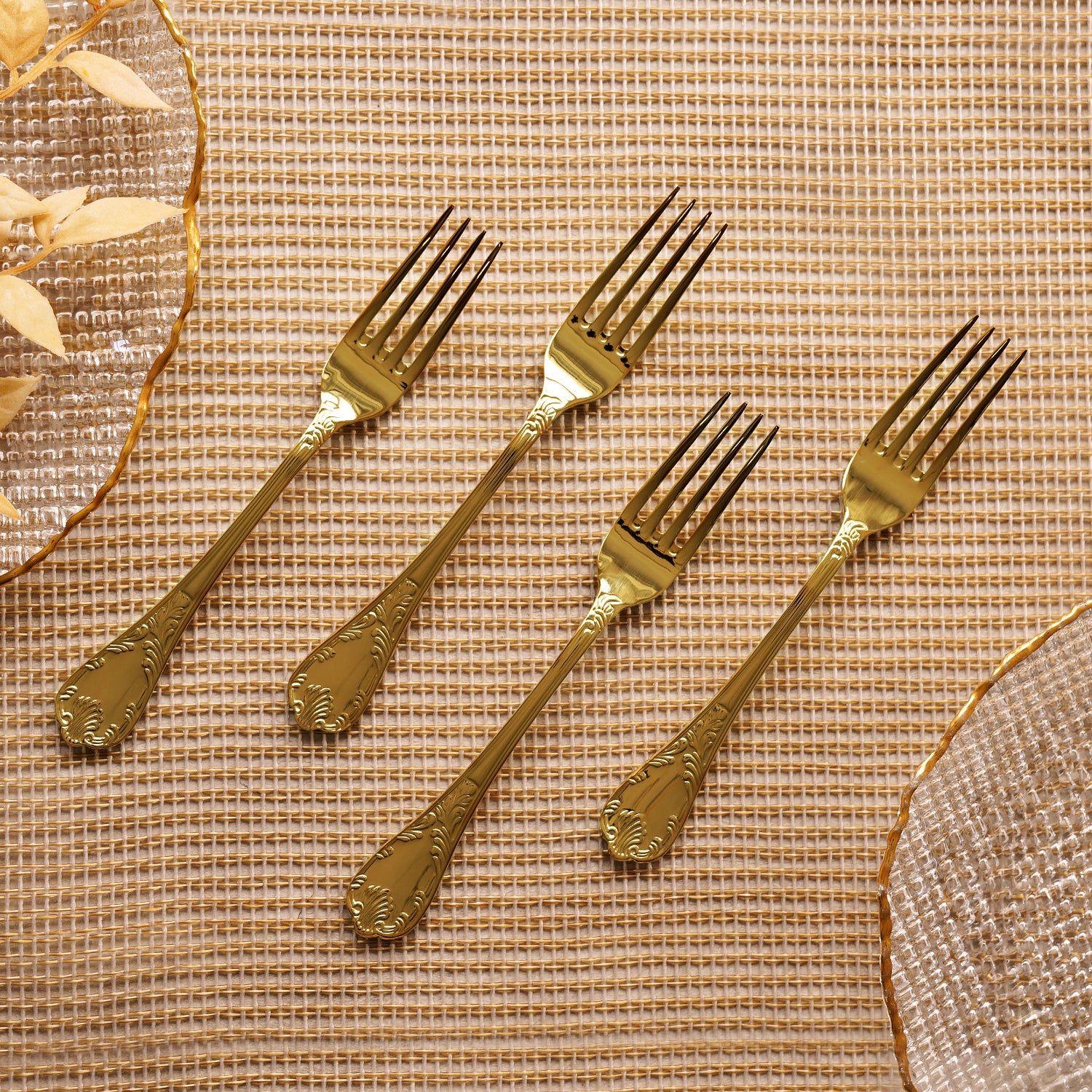 Set of 4 Gold Stainless Steel Dinner Forks