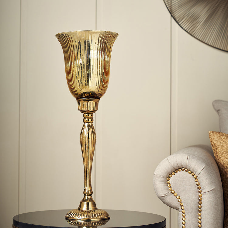 Shop Antique Gold Ribbed Glass Hurricane - Large - at Best Price Online ...