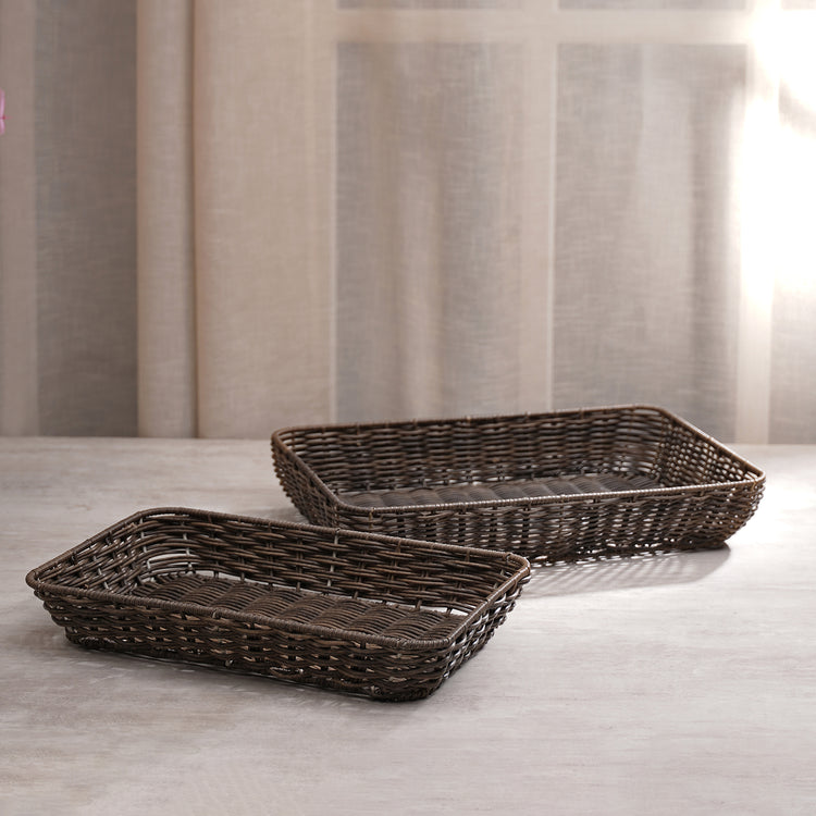 Shop Set Of 2 Brown Resin Wicker Trays - at Best Price Online in India