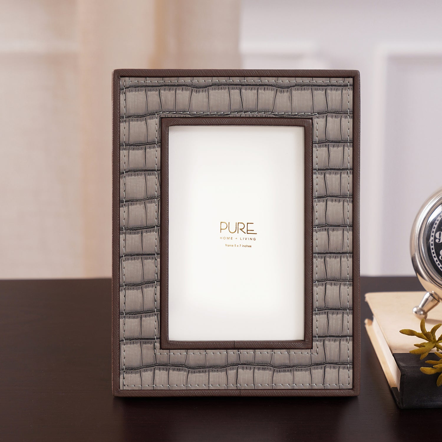 Brown Croc Pattern Faux Leather Photo Frame - Large