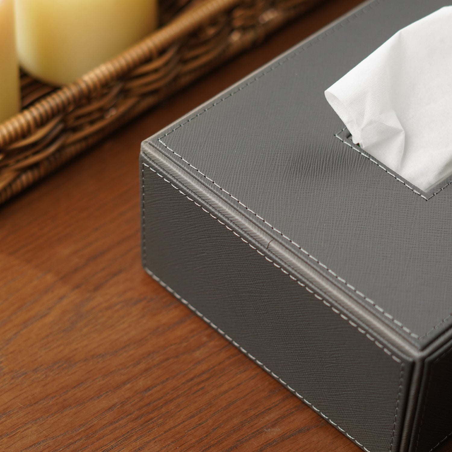 Shop Grey Faux Leather Tissue Box With Cover at Best Price Online in India