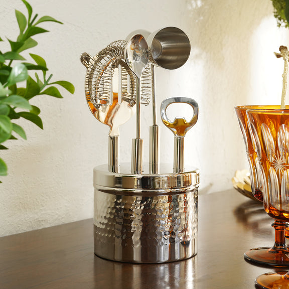 Shop Silver Hammered Metal Bar Tool Set with Base - at Best Price ...