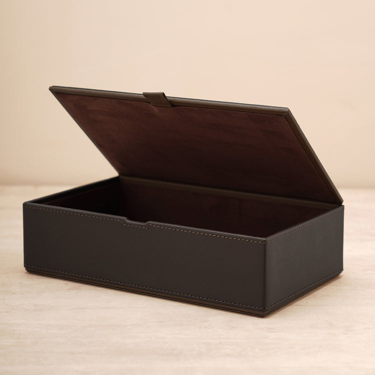 Shop Dark Brown Faux Leather Box with Lid - Large - at Best Price ...