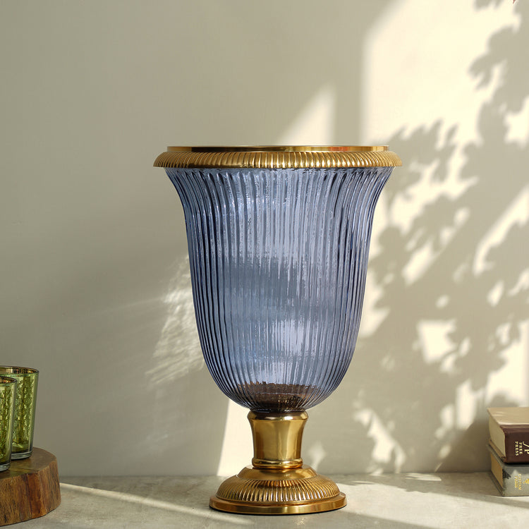 Shop Blue Ribbed Glass Hurricane - Large - at Best Price Online in India