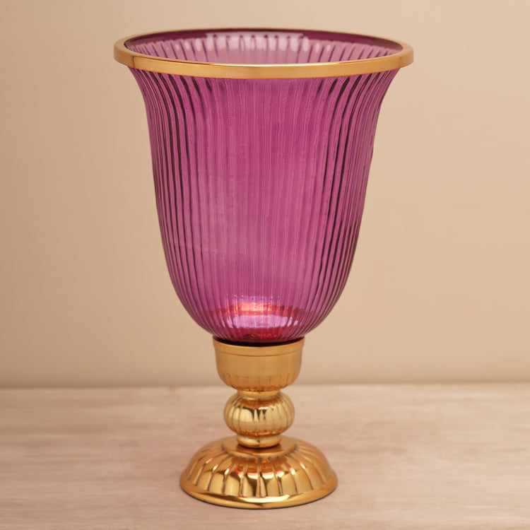 Shop Purple Ribbed Glass Hurricane - Large - at Best Price Online in India
