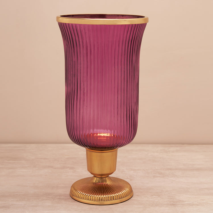 Shop Purple Ribbed Glass Hurricane - Large - at Best Price Online in India
