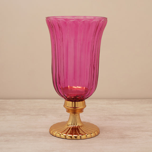 Shop Pink Ribbed Glass Hurricane - Large - at Best Price Online in India