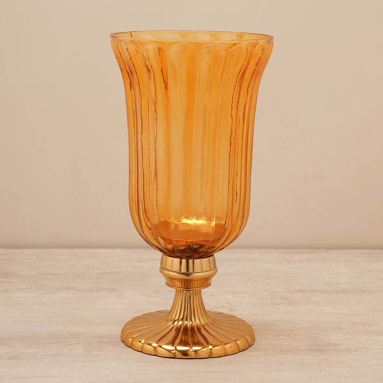 Shop Orange Ribbed Glass Hurricane - Large - at Best Price Online in India