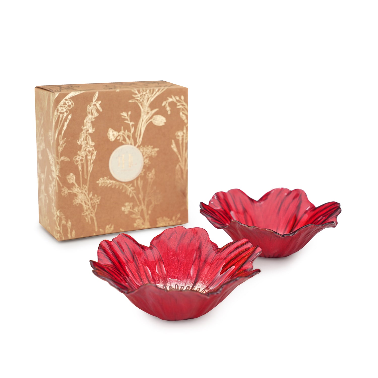 Shop Set of 2 Red Floral Shaped Glass Small Bowls - at Best Price ...