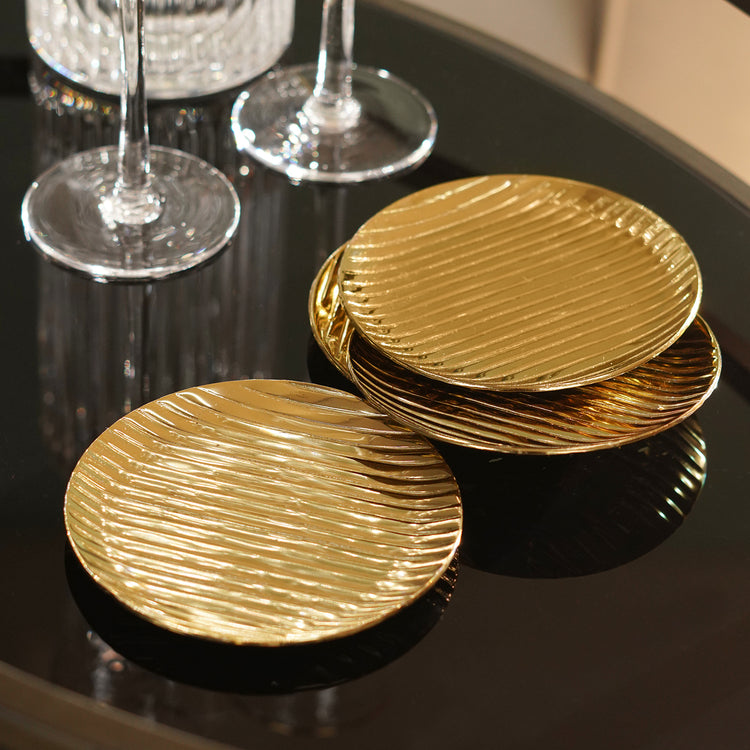 Shop Set of 4 Gold Ribbed Coasters - at Best Price Online in India