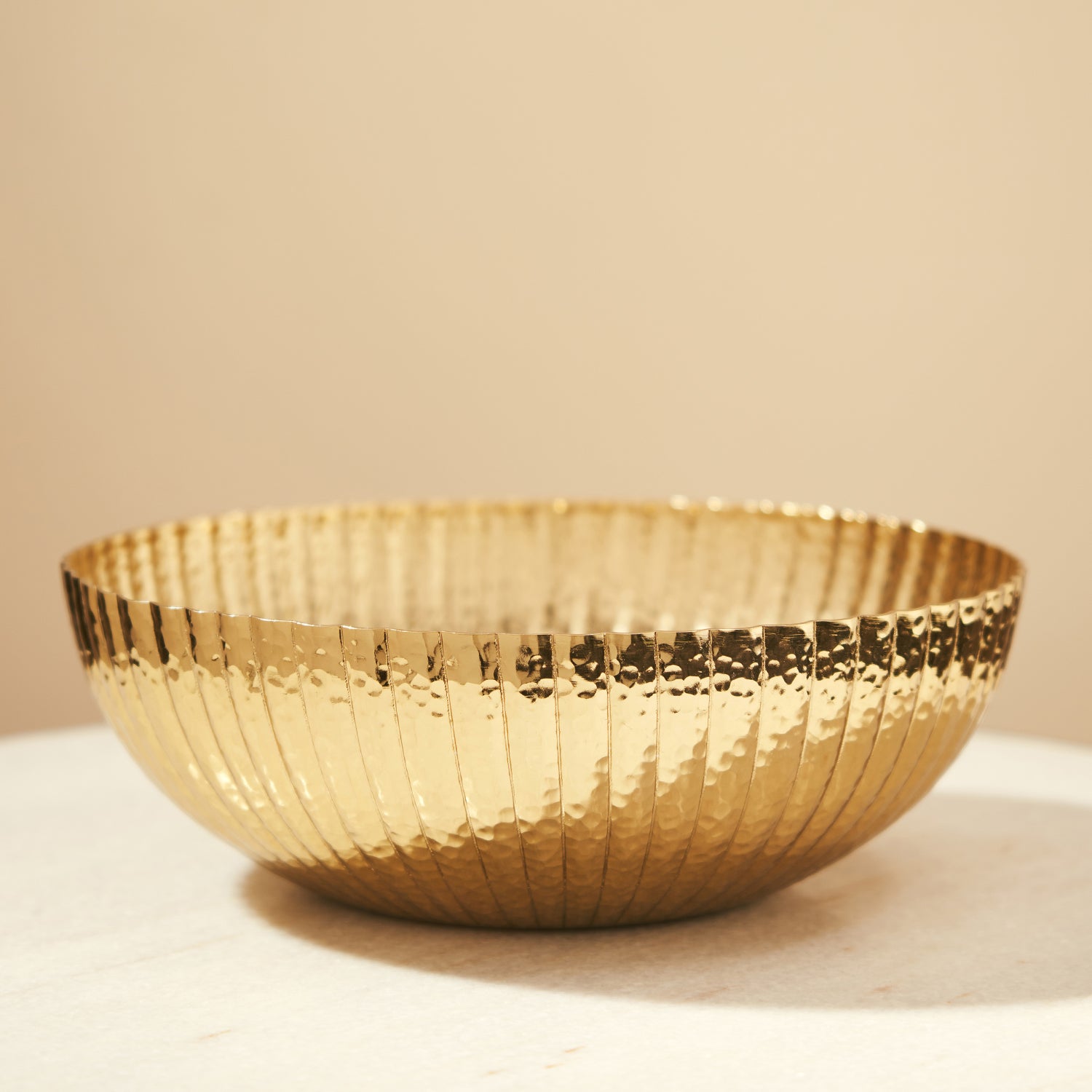 Shop Gold Ribbed Hammered Decorative Metal Bowl - Large - at Best Price ...