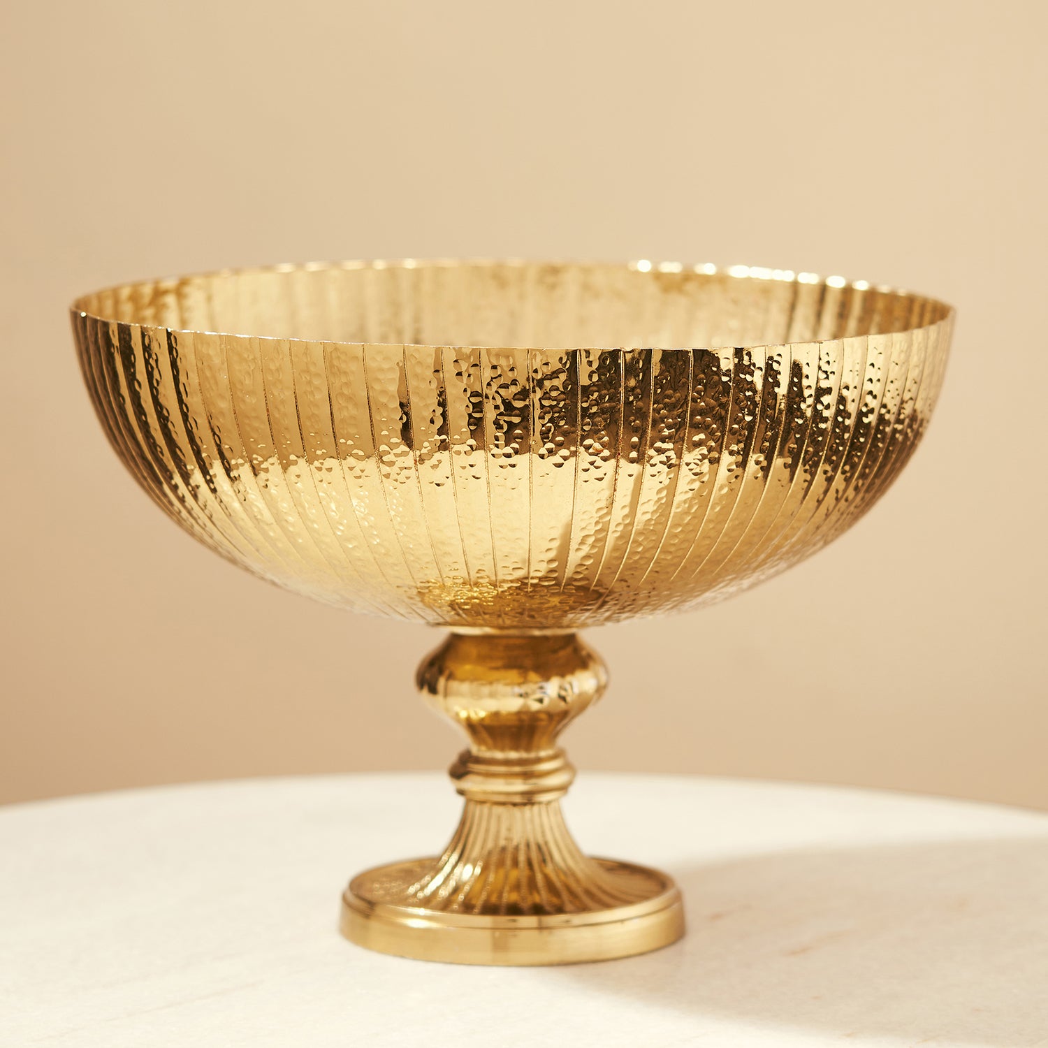Shop Gold Ribbed Metal Decorative Bowl with Stand - at Best Price ...