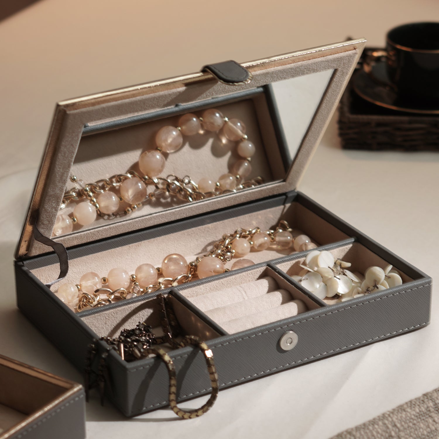 Grey Faux Leather Jewellery Box