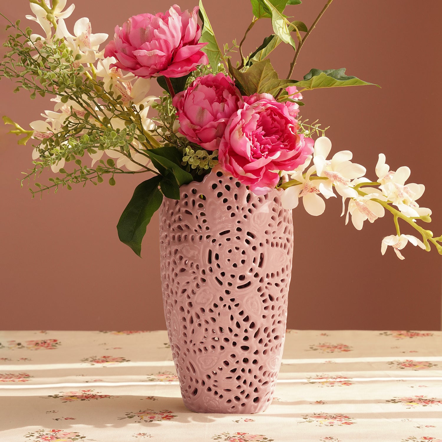 Pink Lattice Ceramic Vase - Large