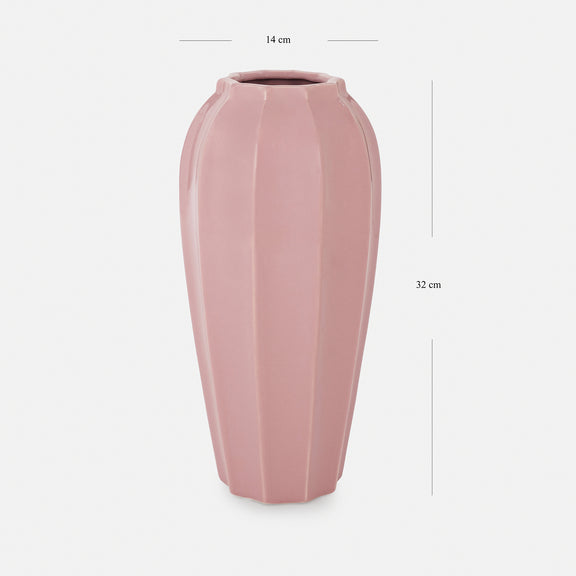 Shop Pink Ribbed Ceramic Vase - Large - at Best Price Online in India