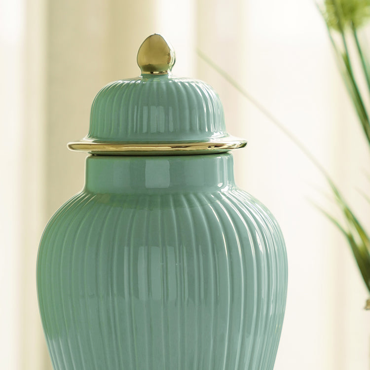Shop Light Blue Ribbed Ceramic Urn with Lid - Small - at Best Price ...