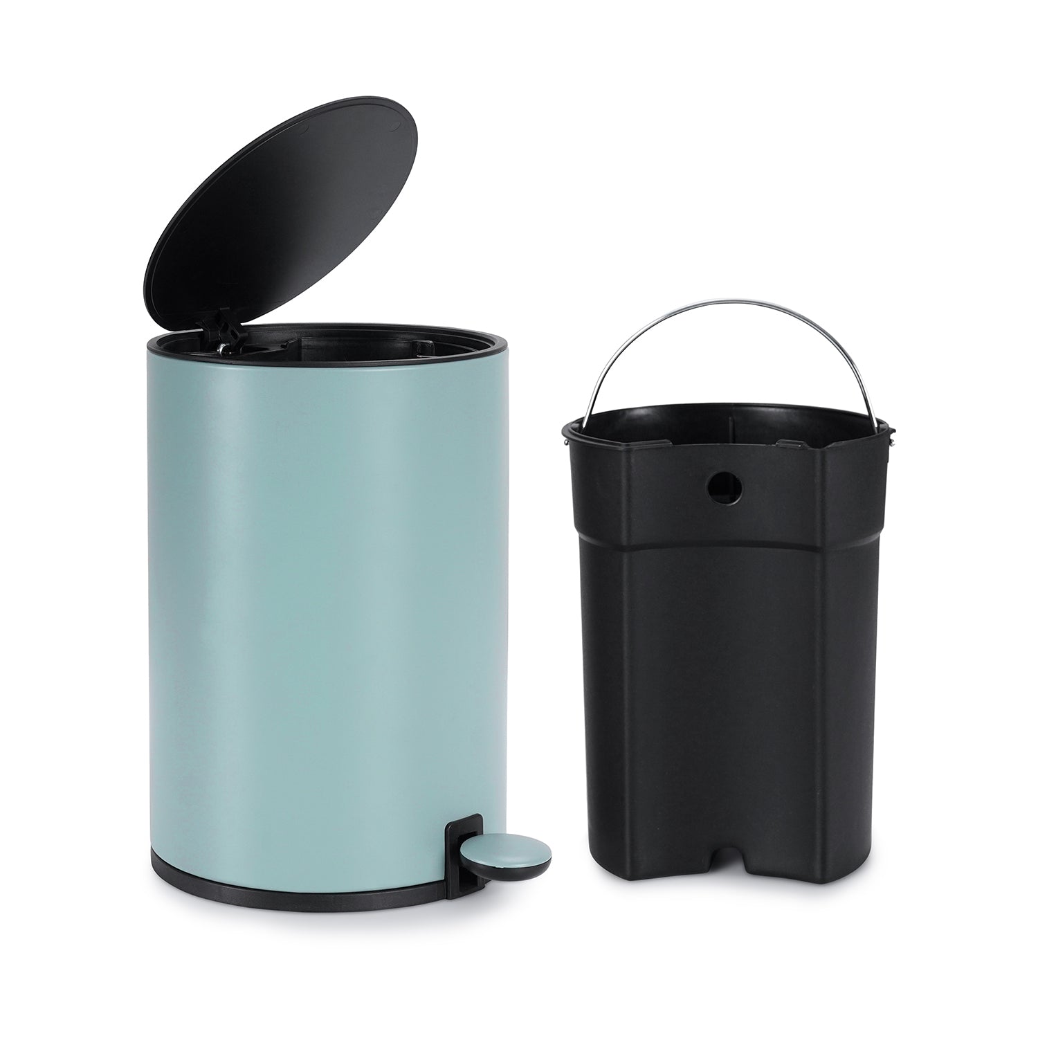Shop Blue Iron Pedal Round Dustbin with Black Lid - Small - at Best ...