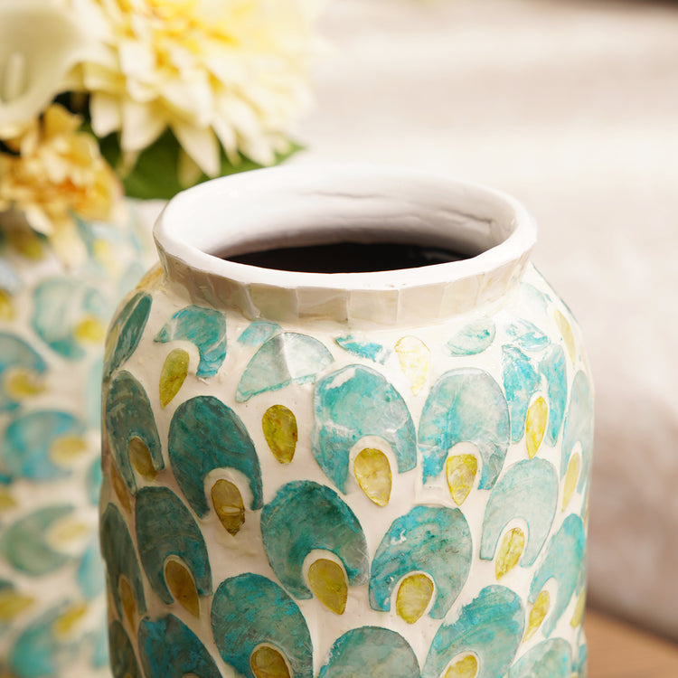Shop Blue and Green Mother of Pearl Ceramic Vase - Large - at Best ...