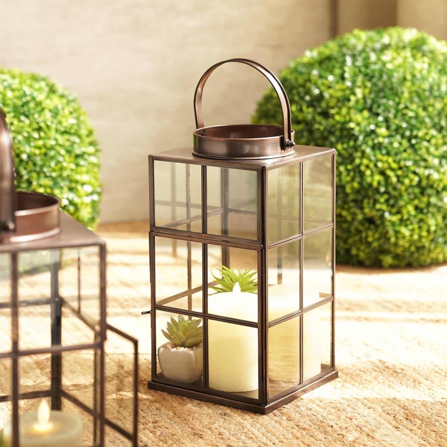 Brown Antique Finish Metal Square Lantern - Large