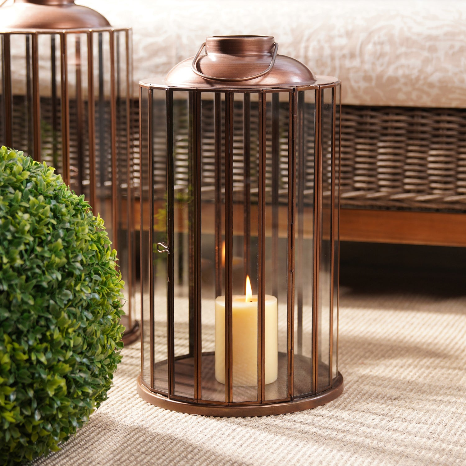 Brown Antique Finish Metal Round Lantern - Small