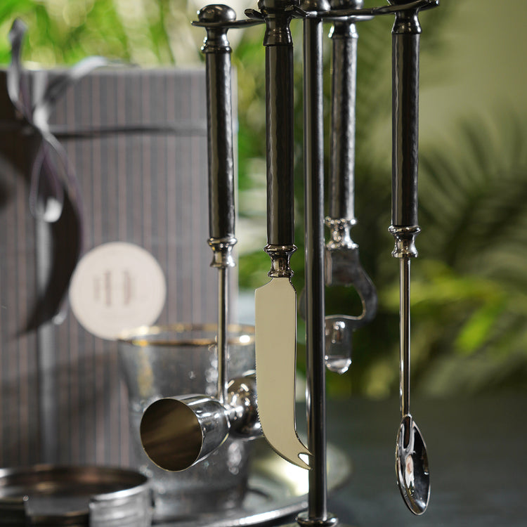 Shop Grey Matt Finish Hammered Metal Bar Tool Set with Base - at Best ...