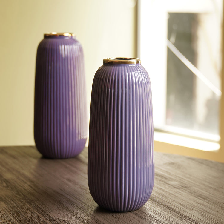 Shop Purple Ribbed Ceramic Vase - Small - at Best Price Online in India