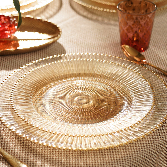 Shop Set of 2 Amber and Gold Ribbed Dinner Plates - at Best Price ...