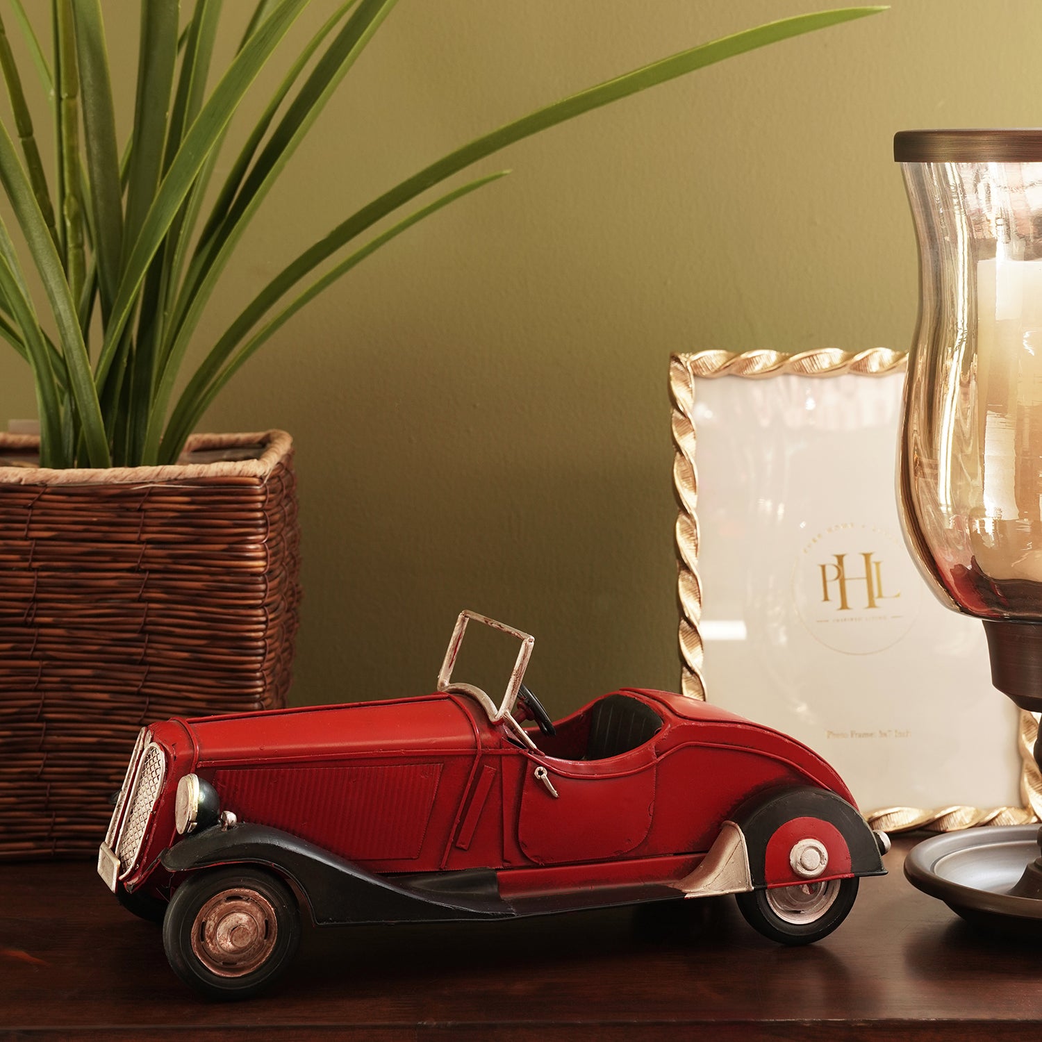 Red Metal Decorative Vintage Car