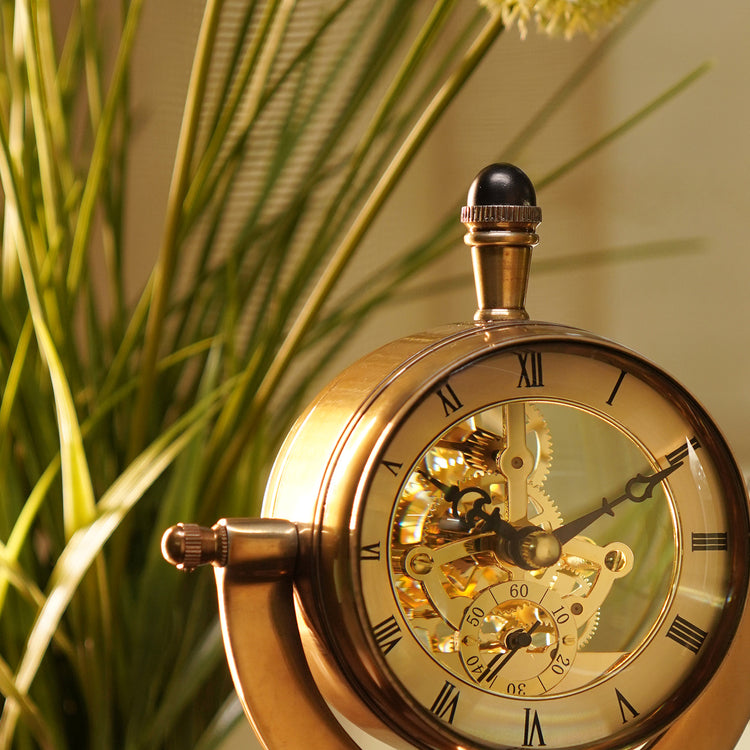 Shop Gold Brass Finish Table Clock with Base - Small - at Best Price ...