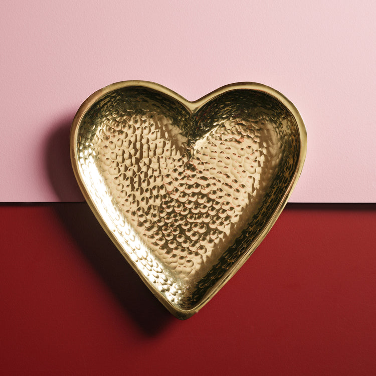 Gold Heart Shaped Hammered Metal Platter - Small