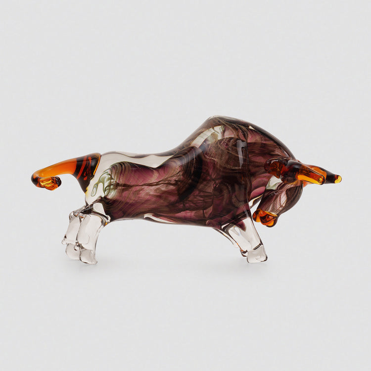 Dark Brown Handblown Glass Bull