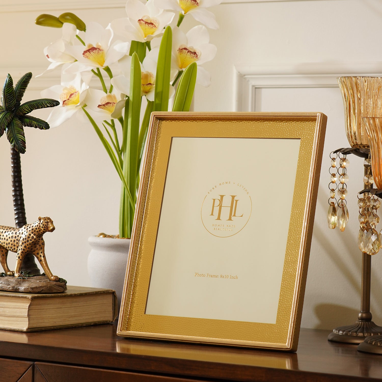 Gold Faux Leather Hammered Photo Frame -Large