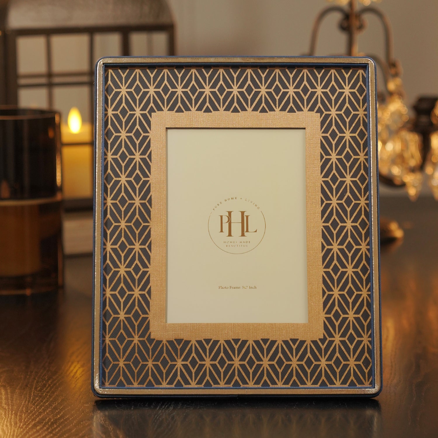 Blue Printed Glass Fuax Leather Photo Frame