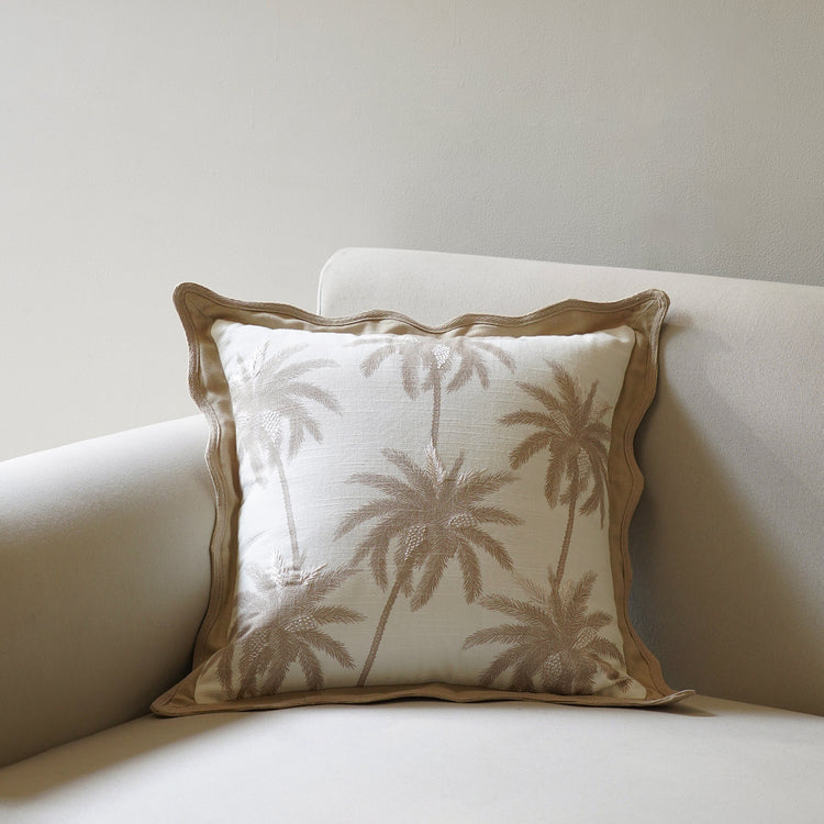Beige Palm Print Cushion Cover