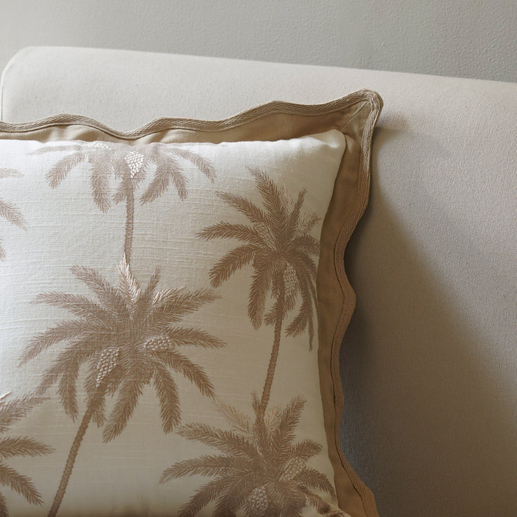 Beige Palm Print Cushion Cover