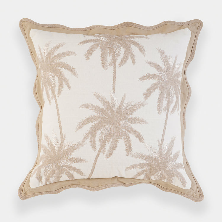 Beige Palm Print Cushion Cover
