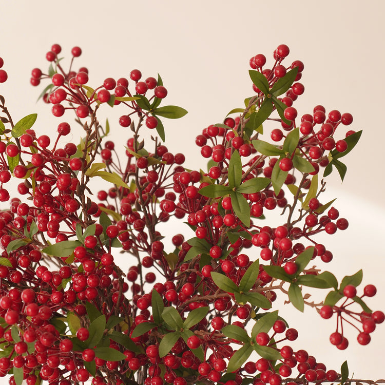Red Artificial Berry Spray With Leaves - Single