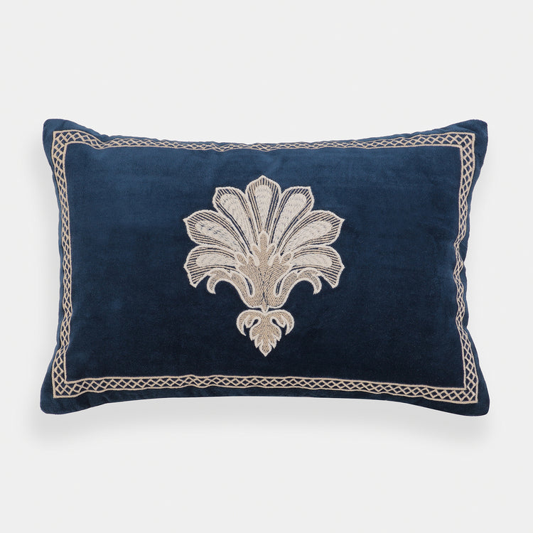 Navy Blue Embroidered Rectangle Cushion Cover