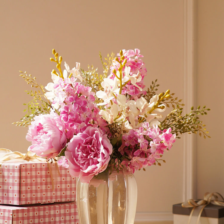 Blush Veil Pre-Made Faux Flower Arrangement with Vase
