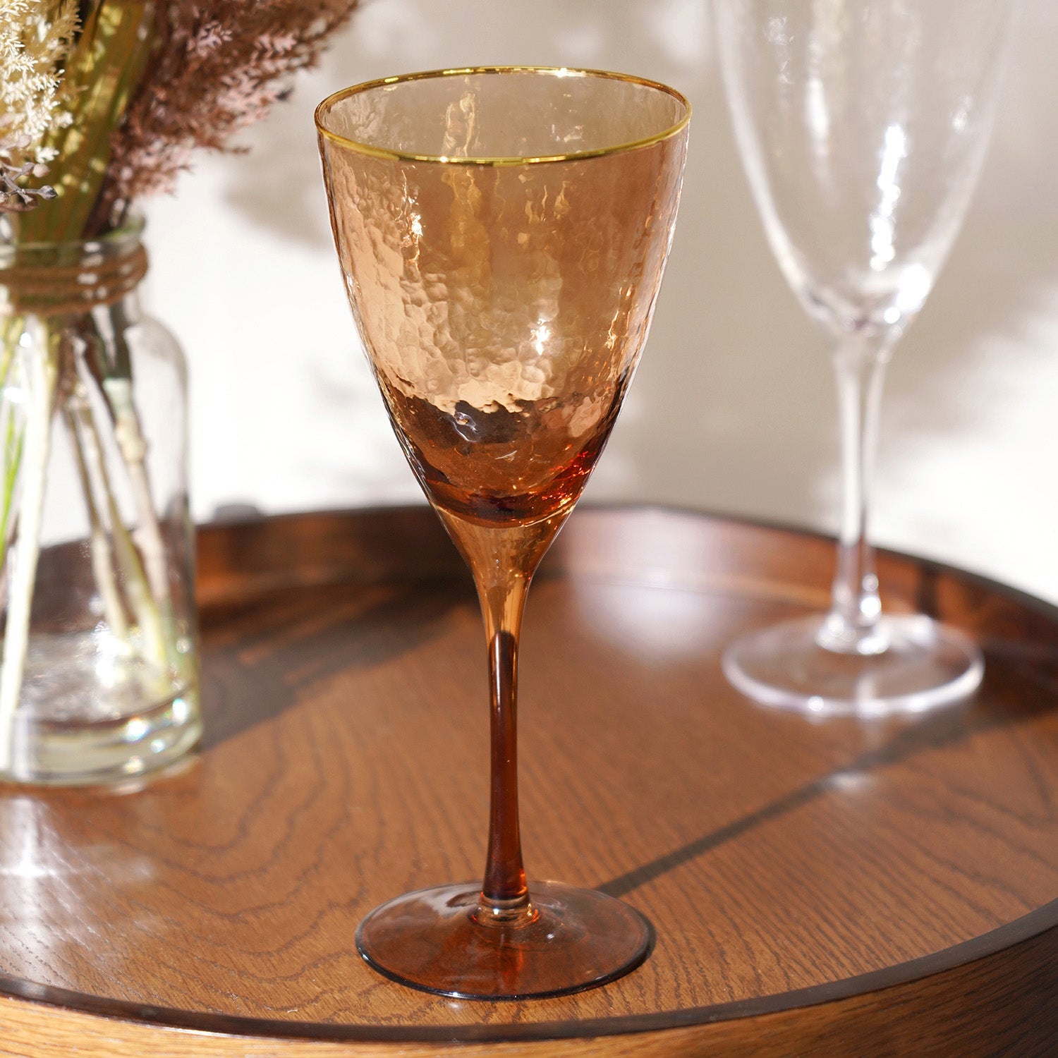 Set Of 4 Citrine Brown Hammered Wine Glass