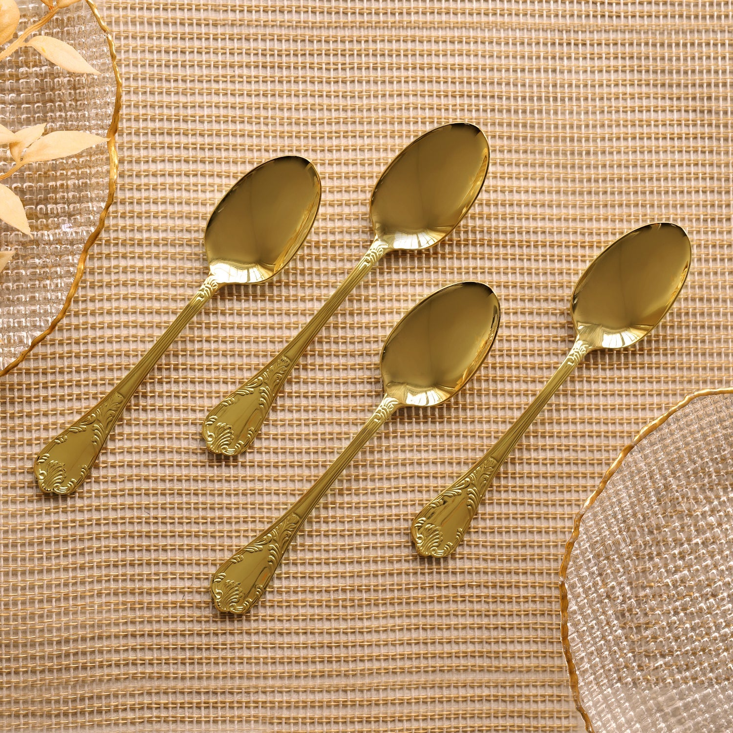 Set of 4 Gold Stainless Steel Dinner Spoons