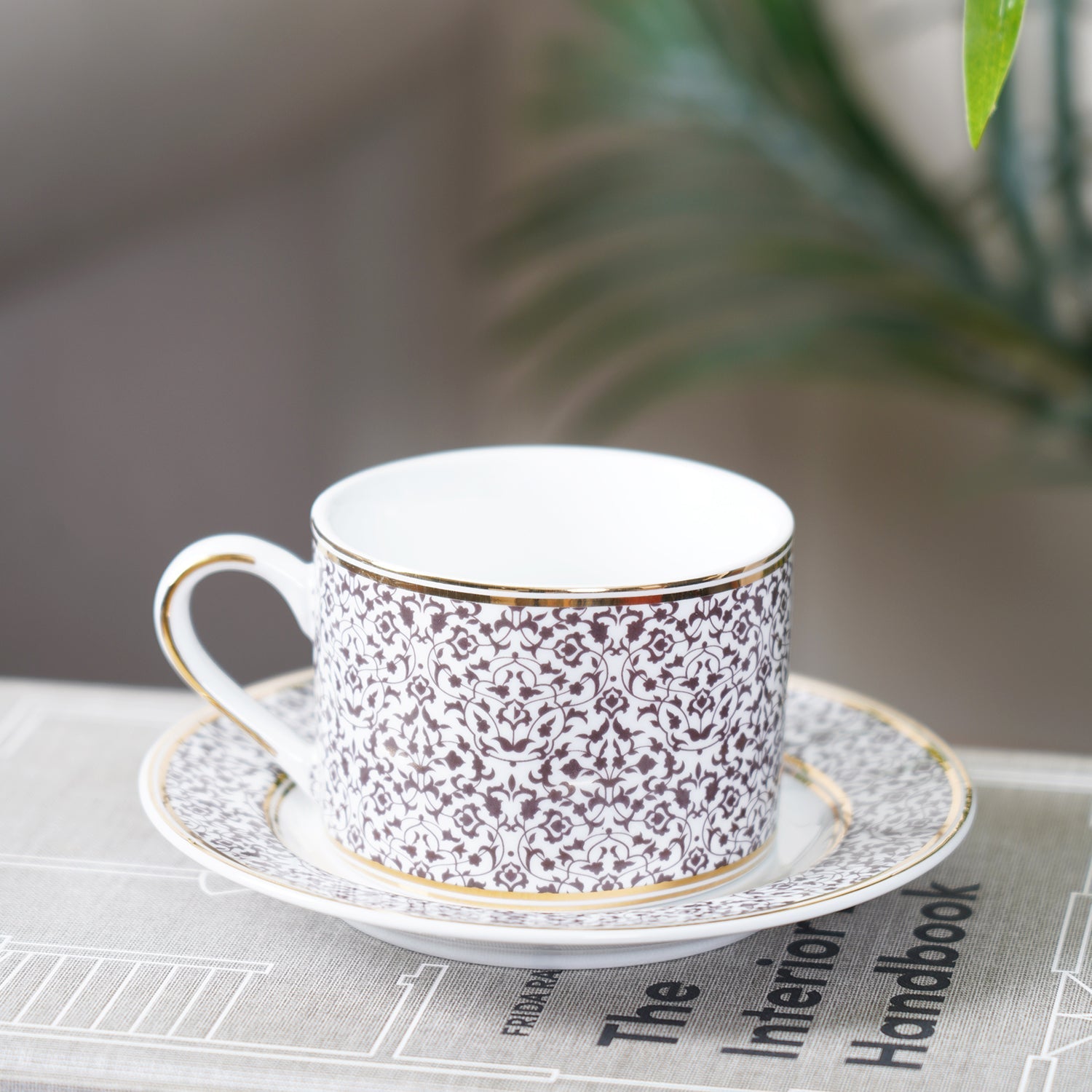 Set Of 6 Neutral Tea Cup & Saucer