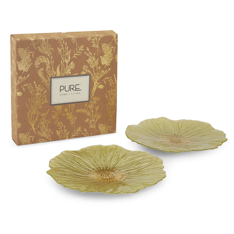 Shop Set Of 2 Green Floral Shaped Glass Dinner Plates - at Best Price ...
