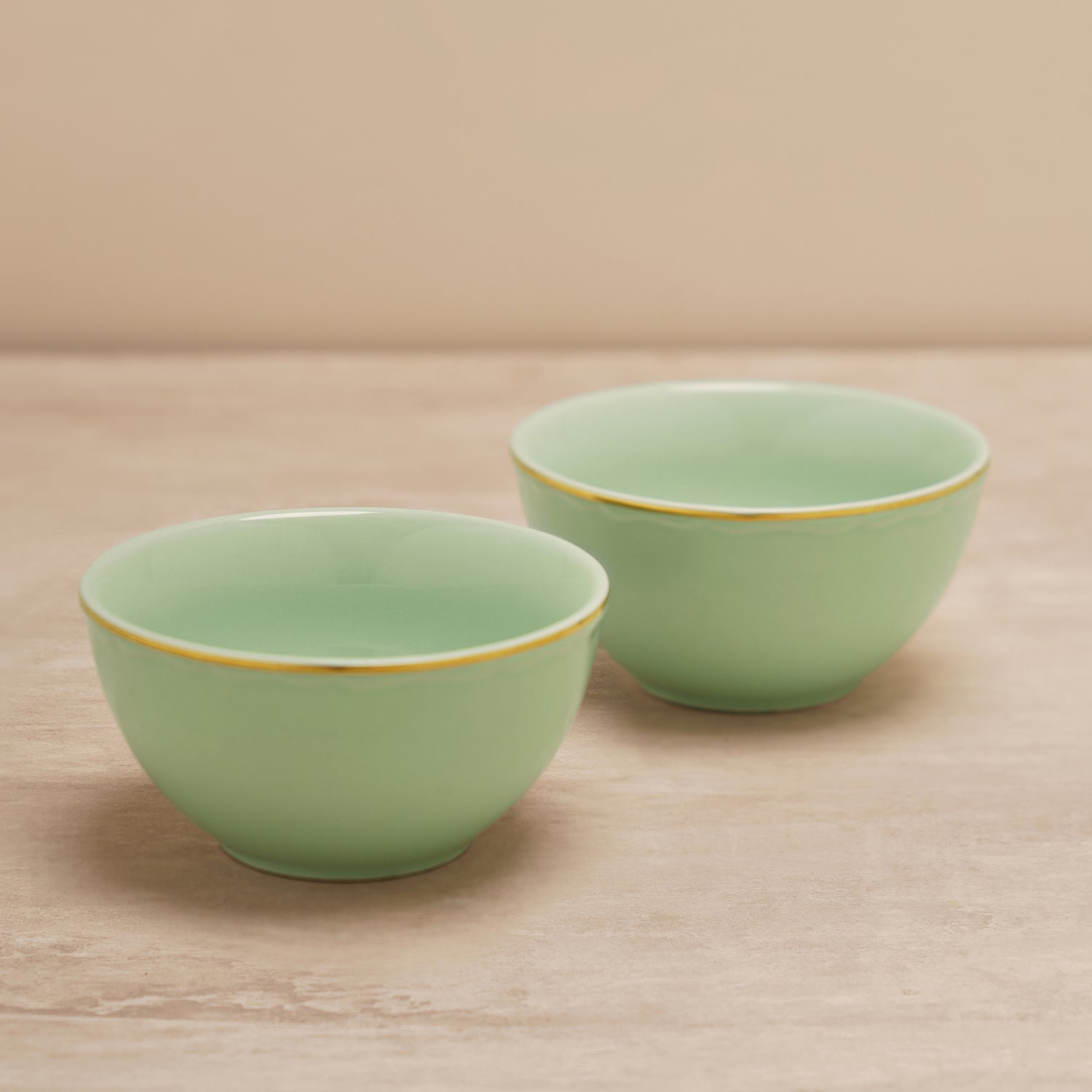 Shop Set Of 2 Green Small Porcelain Bowls With Gold Rim - at Best Price ...