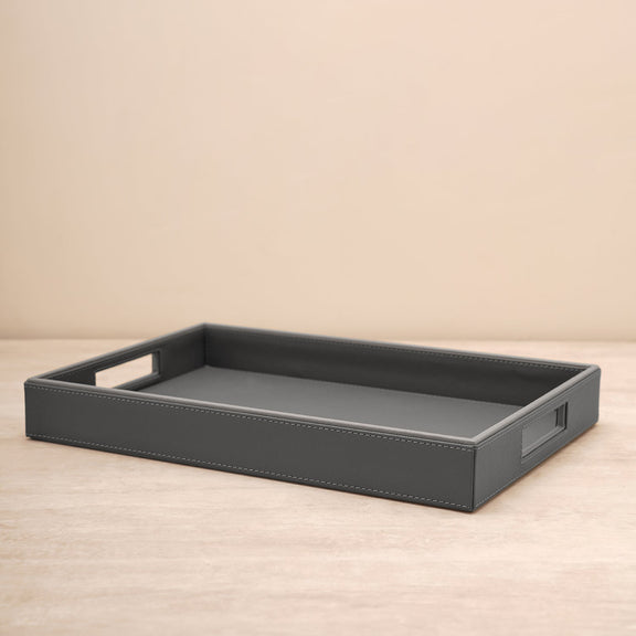 Shop Dark Grey Rectangle Faux Leather Serving Tray - at Best Price ...