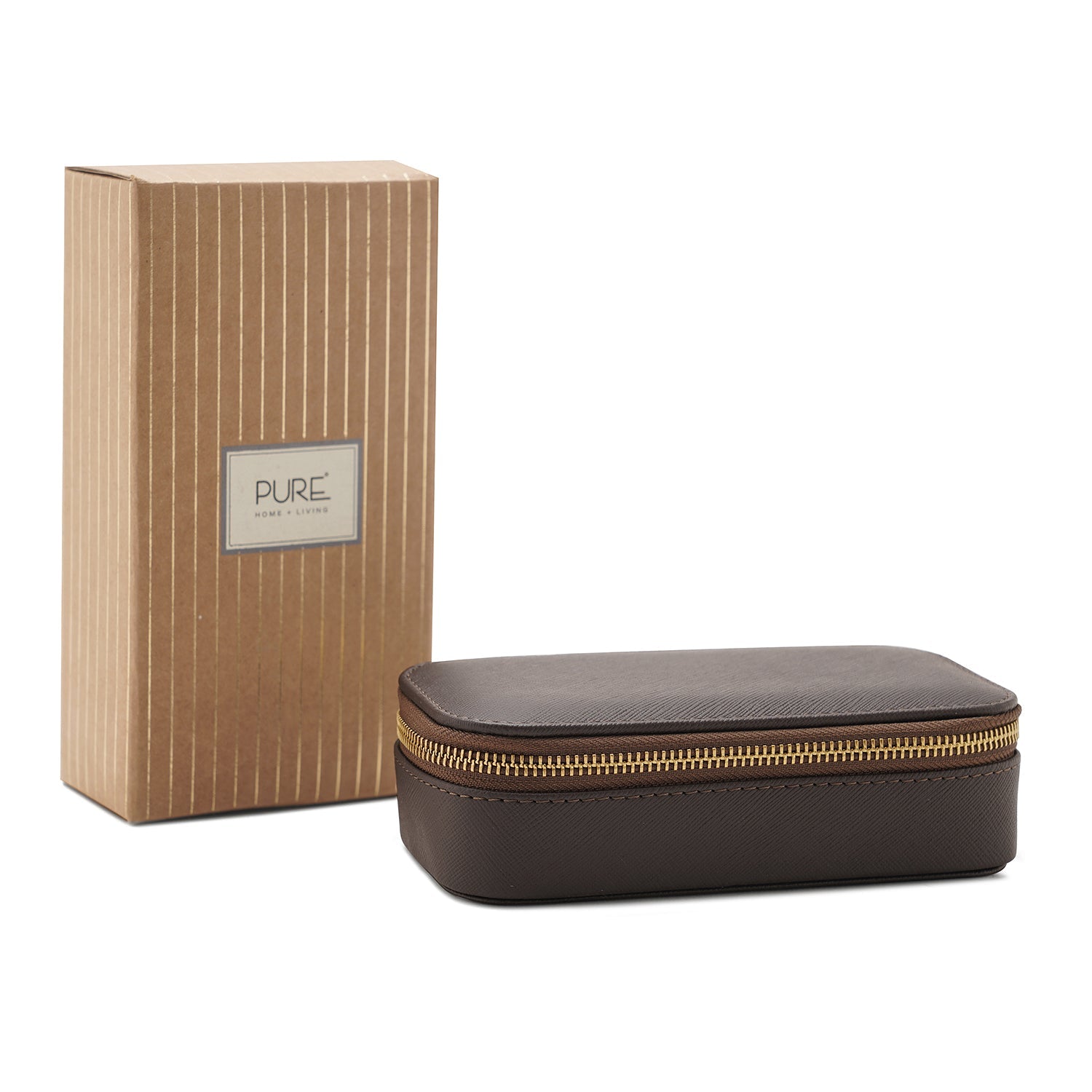 Dark Brown Rectangle Faux Leather Travel Jewellery Box