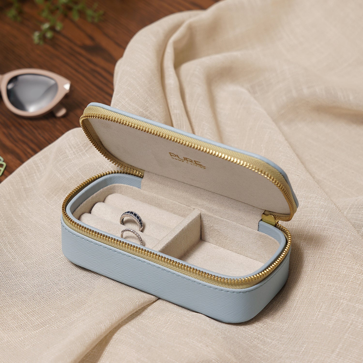 Blue Rectangle Faux Leather Travel Jewellery Box