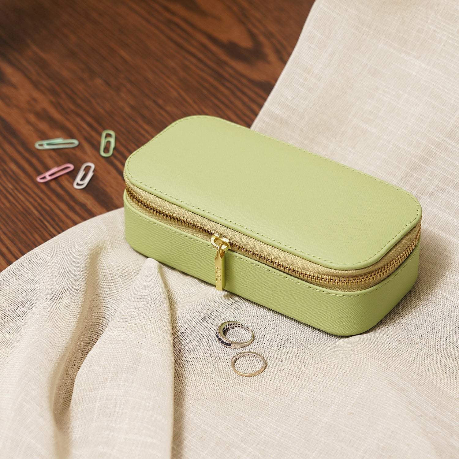Green Rectangle Faux Leather Travel Jewellery Box